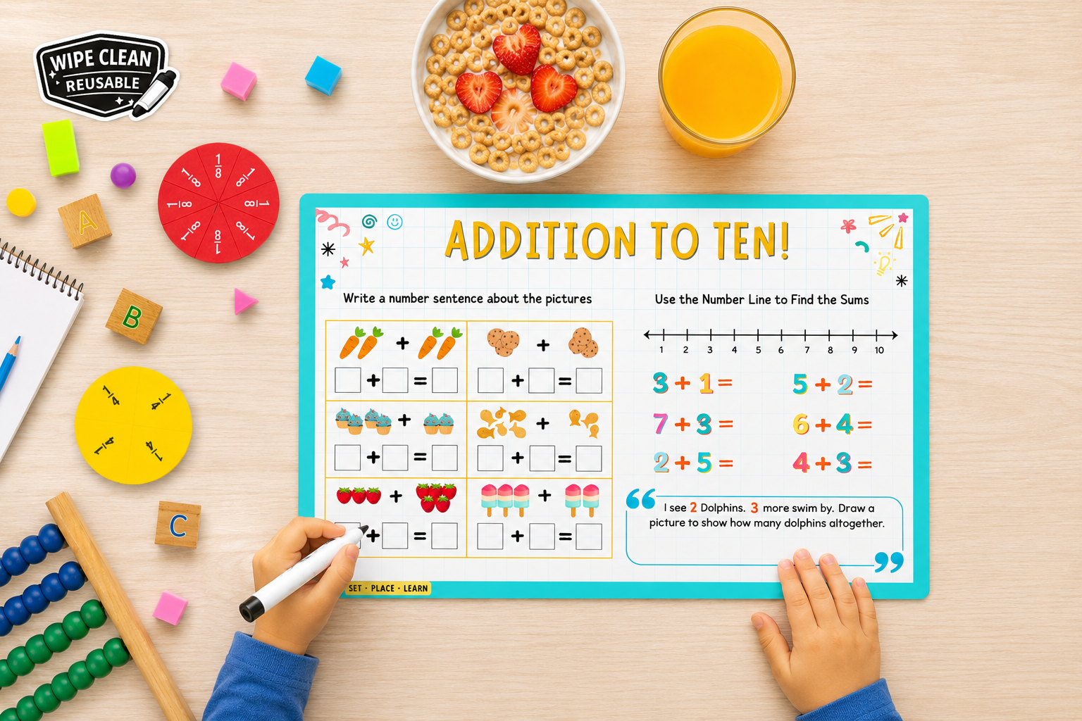 Reusable Addition Placemat for Kids | Math Facts 1–10 Activity Mat | P ...